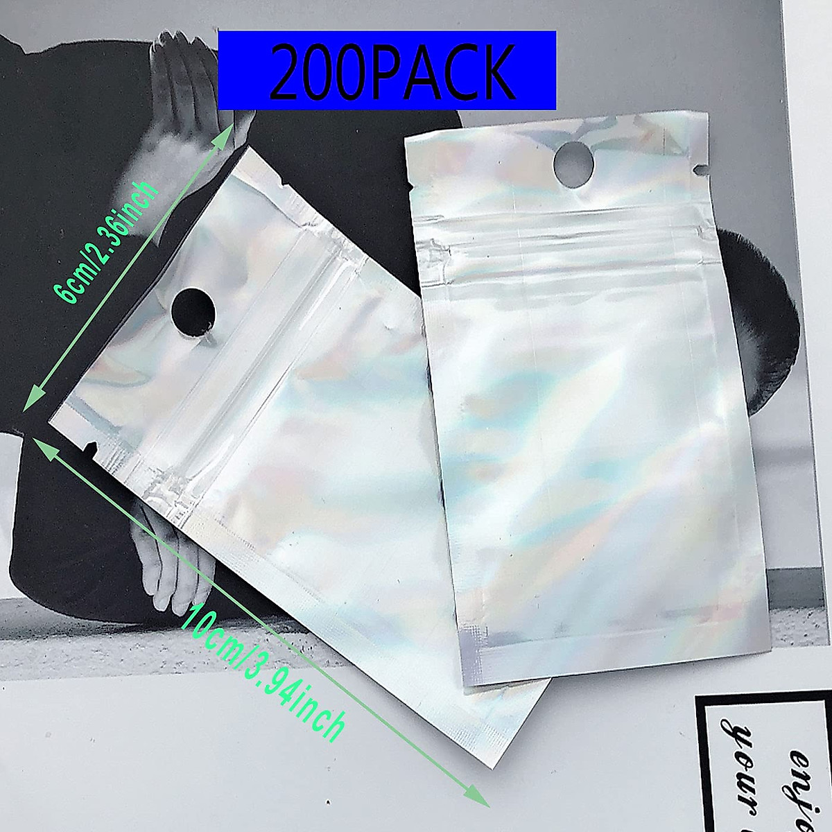 Markeny 200 Pack Rainbow Mylar Zip Lock Bags Aluminum Foil Bags Durable Double-Sided Metallic Foil Mylar Flat Mini Ziplock Bag
