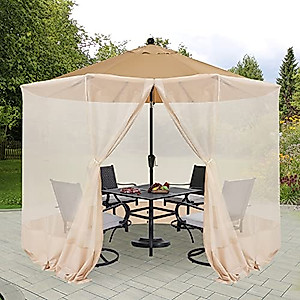 COOSHADE 7.5-11FT Patio Umbrella Mosquito Netting Polyester Screen Mesh Net for Outdoor Umbrella with Zipper Door and Weight Bag Beige