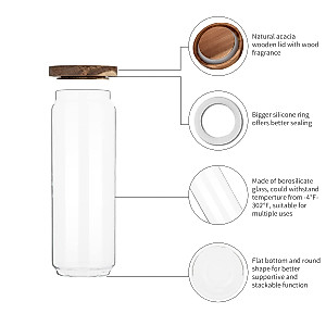 Homtop Glass Storage Containers Set of 3, 54 OZ High Borosilicate Glass Jars with Wooden Lids Kitchen Food Canisters s for Coffee Beans/Sugar/Noodles/Nuts/Cookies/Pasta