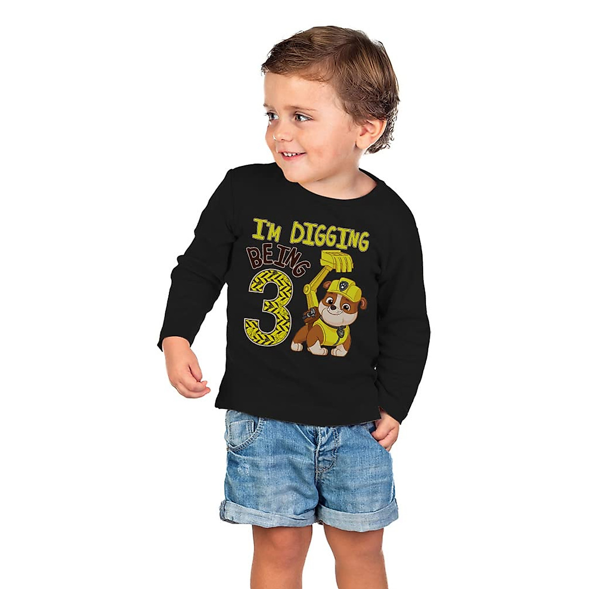 Paw Patrol Rubble Digging 3rd Birthday Shirt 3 Year Old Boy Toddler Kids Black