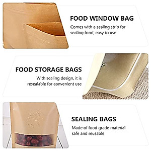Cabilock 50Pcs Kraft Paper Stand Up Bags Reusable Valve BagWindow Food Tea Sealing Bags
