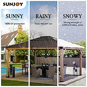 Sunjoy Hardtop Gazebo 13 x 15 ft. Standard Cedar Framed Wood Gazebo with Brown Steel and Polycarbonate Hip Roof Hardtop for Garden, Backyard Shade, Brown Roof + Natural Wood Frame