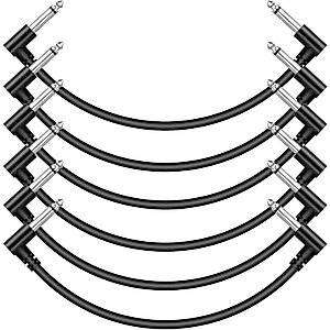 Sovvid 12 Inch 6 Pack Guitar Patch Cables, Black Guitar Pedal Cable Effect Cable Cord, 1/4" inch TS Guitar Patch Cable Right Angle