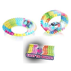 Mindscope Twister Tracks Neon Glow in The Dark 221 Piece (11 feet) of Flexible Assembly Track Emergency Series