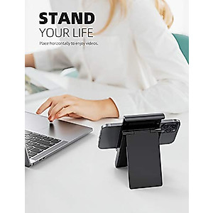 Lamicall Adjustable Cell Phone Stand - Foldable Portable Holder Cradle for Desk, Desktop Charging Dock Compatible with Phone 12 Mini 11 Pro XS Max XR X 8 7 6S Plus Galaxy S10 S9 S8 Smartphones Black