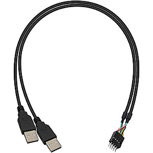 Duttek 9 Pin Male Header,USB Header Male Splitter, 9 pin USB Splitter, to Dual USB Male Cable Use to Connected Devices Design to Plug into USB Motherboard Header Pins to USB 2.0 Connector 0.5M 2pack