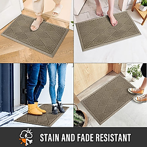 HIYARD Sturdy Front Door Mat, Absorbent Muddy Dirt Resist Welcome Door Mats Outdoor Indoor, Stain and Fade Resistant, Non-Slip Rubber Backing Low Profile Doormat for Entryway, 30×17, Beige