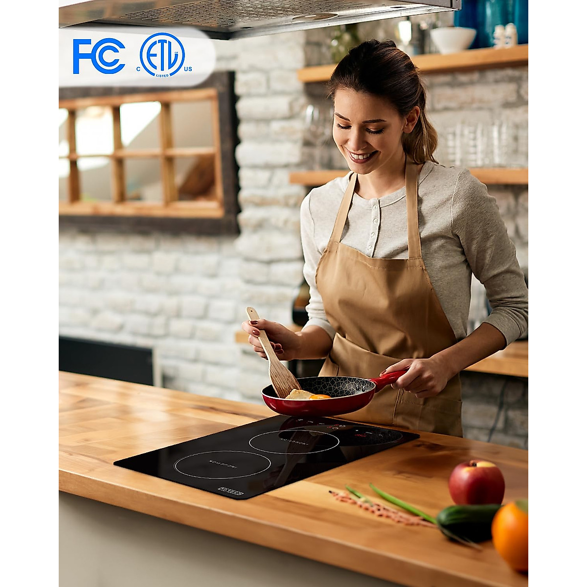 Empava Electric Stove Induction Cooktop Vertical with 2 Burners Vitro Ceramic Smooth Surface Glass in Black 120V, 12 Inch