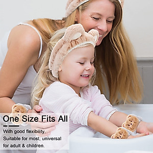 WHAVEL Hairband 3Pcs, Spa Headband and Wristband Set with Cute Bear Ears, Face Wash Headband Facial Headband Wrist Bands for Women, Girls (Coffee 01)