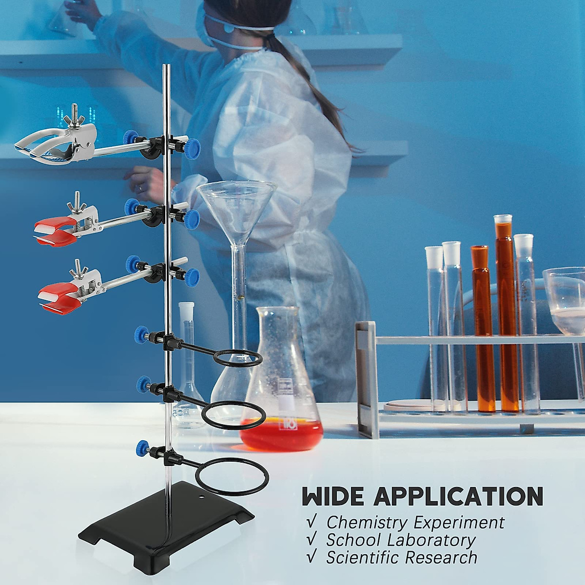 FLKQC Laboratory Grade Metalware Set | Chemistry Laboratory Stand Set, Lab Instrument Supports Lab Clamp Flask Clamp Condenser Stand 23.6in/60cm