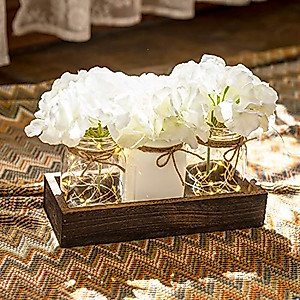 Mkono Mason Jar Table Centerpiece for Dining Room Farmhouse Lighted Dining Coffee Table Decor Wood Tray with 3 Mason Jars Table Fall Centerpiece Decor for Dining Room Bathroom Kitchen, White