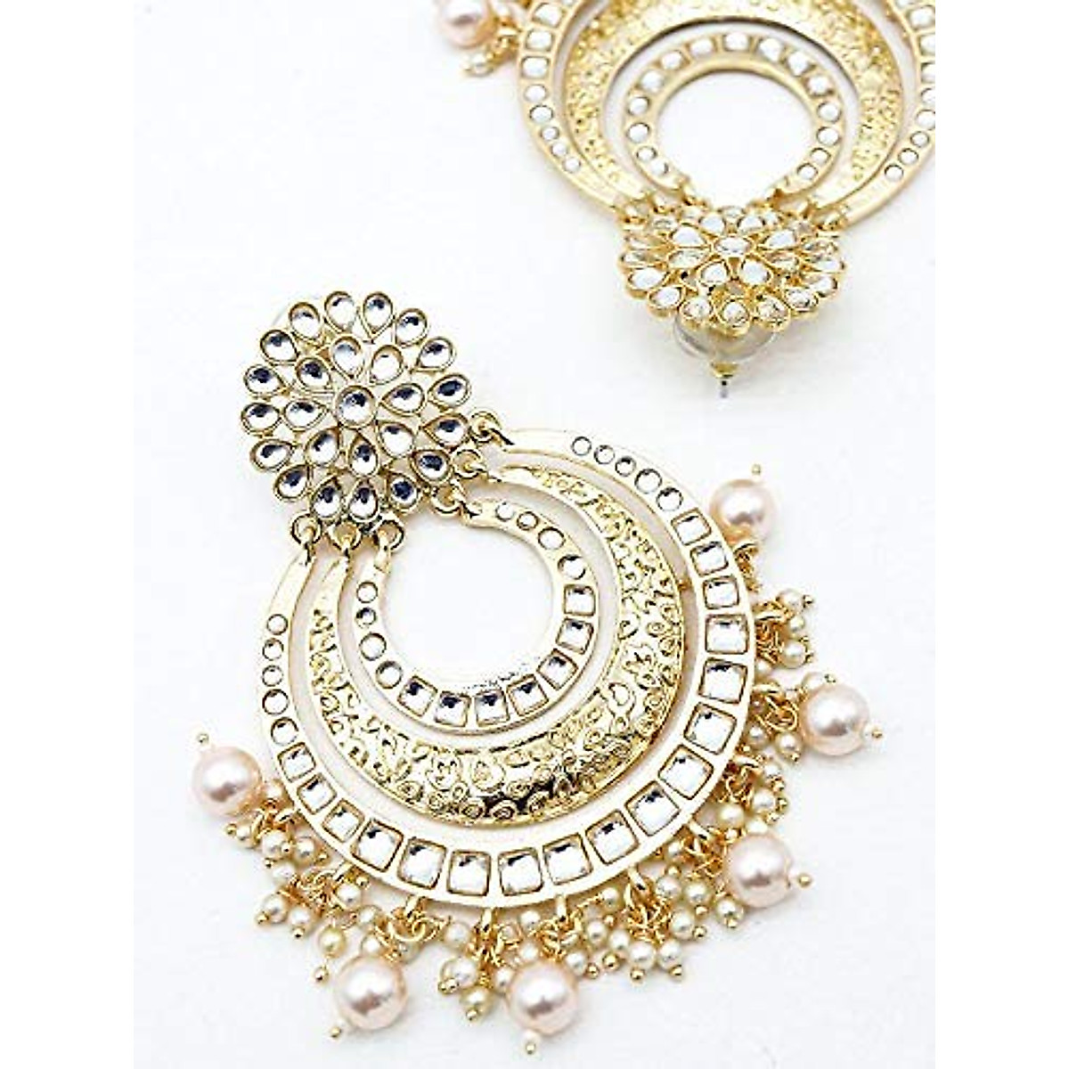 I Jewels 18k High Gold Indian Wedding Bollywood Matt Finish Plated Big Chandbali Handmade Royal Blue Enamel/Meenakari Kundan & Pearl Earrings for Women (E2860FL)