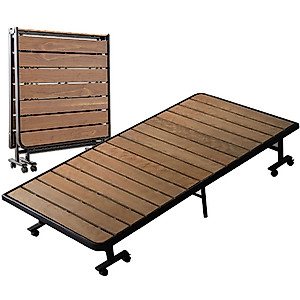 EMOOR Wood Slatted Folding Rollaway Platform Bed SUNOKO-MEHOL Twin for Japanese Futon Mattress (Walnut), Foldable Sleeping Bed Guest Student Dormitory Tatami Mat