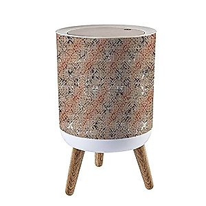 Trash Can with Lid Seamless Based on Ornament Paisley Bandana Print Vintage Style Silk Wood Small Garbage Bin Waste Bin for Kitchen Bathroom Bedroom Press Cover Wastebasket 7L/1.8 Gallon