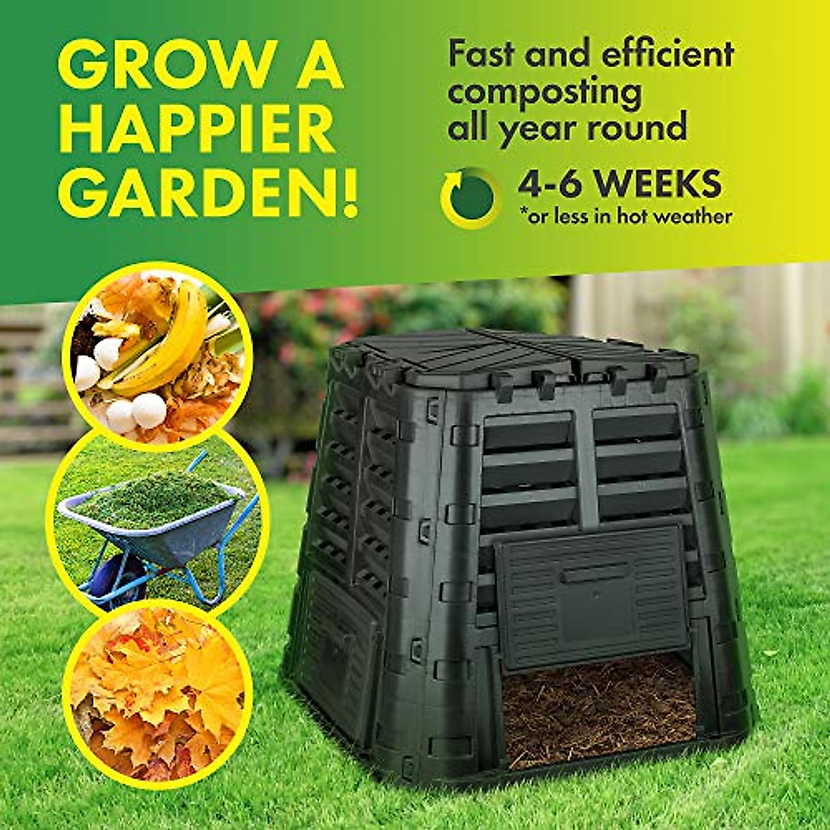 Garden Composter Bin Made from Recycled Plastic – 110 Gallons (420Liter) Large Compost Bin - Create Fertile Soil with Easy Assembly, Lightweight, Aerating Outdoor Compost Box – by D.F. Omer