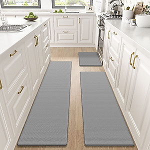 DEXI Kitchen Rugs and Mats Cushioned Anti Fatigue Comfort Runner Mats for Floor Rugs Waterproof Standing Rugs Set of 3,17"x29"+17"x59"+17"x79" Grey
