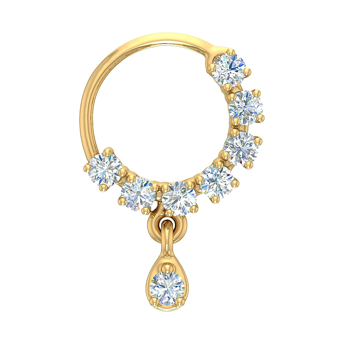 FINEROCK 1/10 Carat Diamond Drop Nose Pin in 14K Yellow Gold