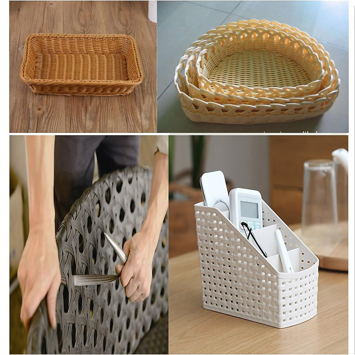 Queenbox 7x1.2mm 196 ft Flat Plastic Rattan, Round Synthetic Wicker Replacement Material for Basket Chair Sofa Table Furniture, 28