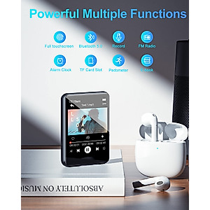 64GB Mp3 Player with Bluetooth, Full Touch 2.4 Screen MP3 and MP4 Player Built-in HD Speaker, FM Radio, Voice Recorder, Mini Design Sports Music Player Support Expansion (128GB) Black