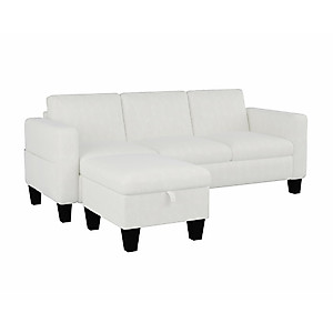 Woyomeub Sectional Sofa Couches for Living Room 78" L Shaped Sofas with Storage Ottoman Small 3 Seater Couch Velvet Fabric, Beige