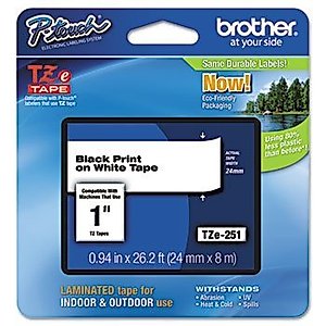 3 Pack TZe Standard Adhesive Laminated Labeling Tape, 1w, Black on White by BROTHER INTL. CORP. (Catalog Category: Labels, Label Makers, Tags & Stamps / Label Makers / Tapes, Labels, Ribbons")