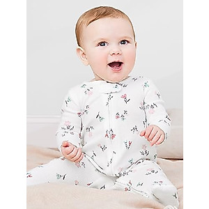 Simple Joys by Carter's Baby Girls' 2-Way Zip Thermal Footed Sleep and Play, Pack of 2, Pink Elephant/White Floral, 6-9 Months