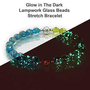 ARTSY CRAFTS INC Glow in The Dark Beads Bracelet, European Lampwork Bead Bracelet, Luminous Beads Anxiety Stress Relief Healing Crystal Chakra Bracelets Women Men (Blue and Lime)