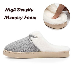 NineCiFun Women's Slip on Fuzzy Slippers Memory Foam House Slippers Outdoor Indoor Warm Plush Bedroom Shoes Scuff with Faux Fur Lining size 7 8 light grey