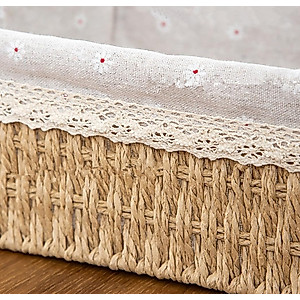 QRZLP 3 PCS Woven Storage Basket, Imitation Rattan Woven Desktop Storage Basket Household Miscellaneous Storage Basket Rectangular Handmade Baskets for Offices, Study Rooms, Bedrooms, Balconies.