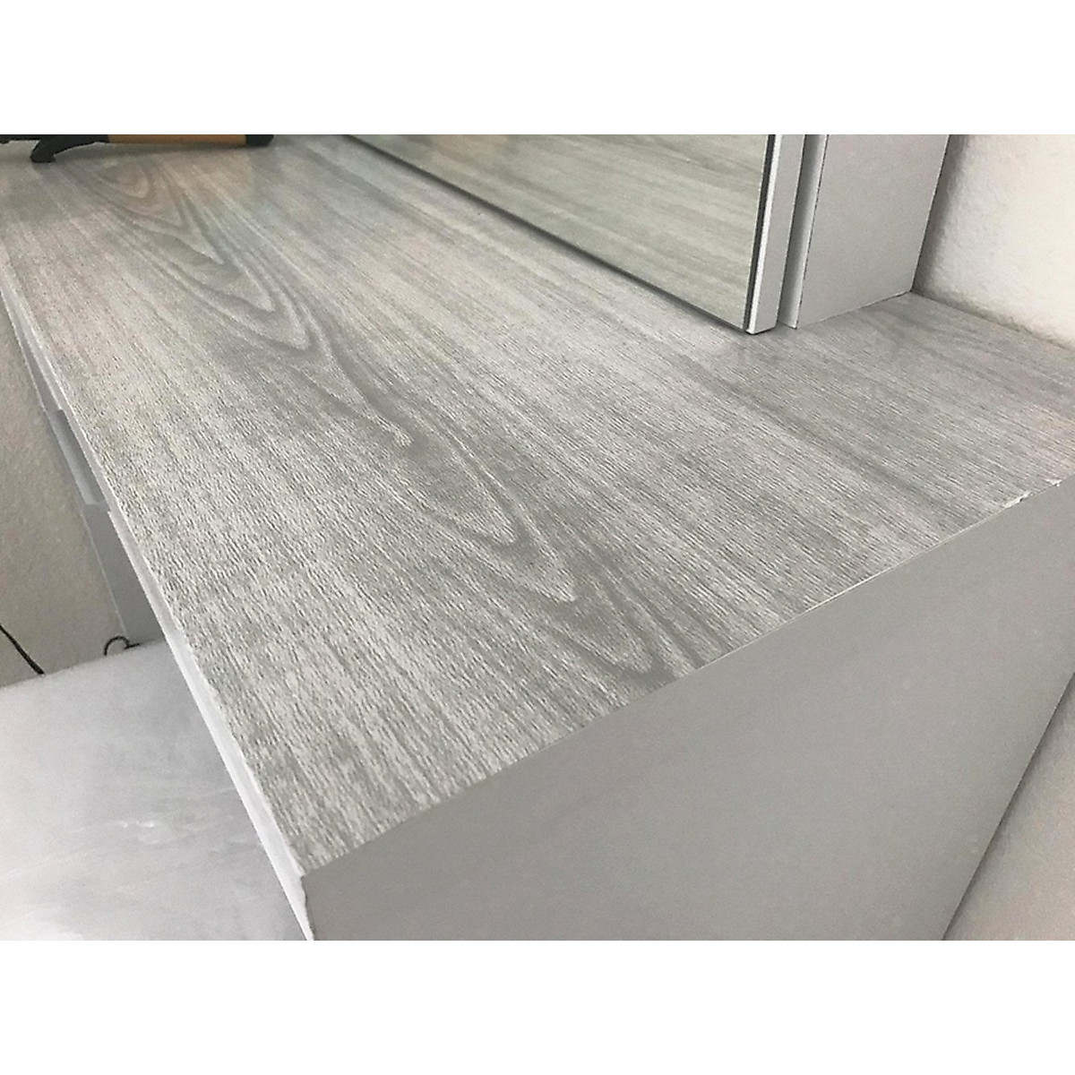 Teemall Light Gray Wood Grain Self Adhesive Sticker Wallpaper Furnitur Cabinets Wardrobe Shelf Liner 17.7 in X 98In