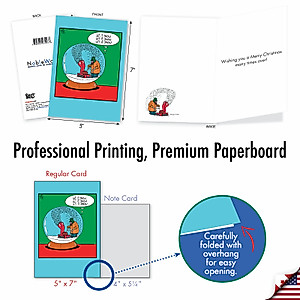 NobleWorks - Christmas Card with Envelope (4.63 x 6.75 Inch) - Cartoon Xmas Notecard Winter Holiday Card for Kids, Adults - Snowglobe Blower C7086XSG