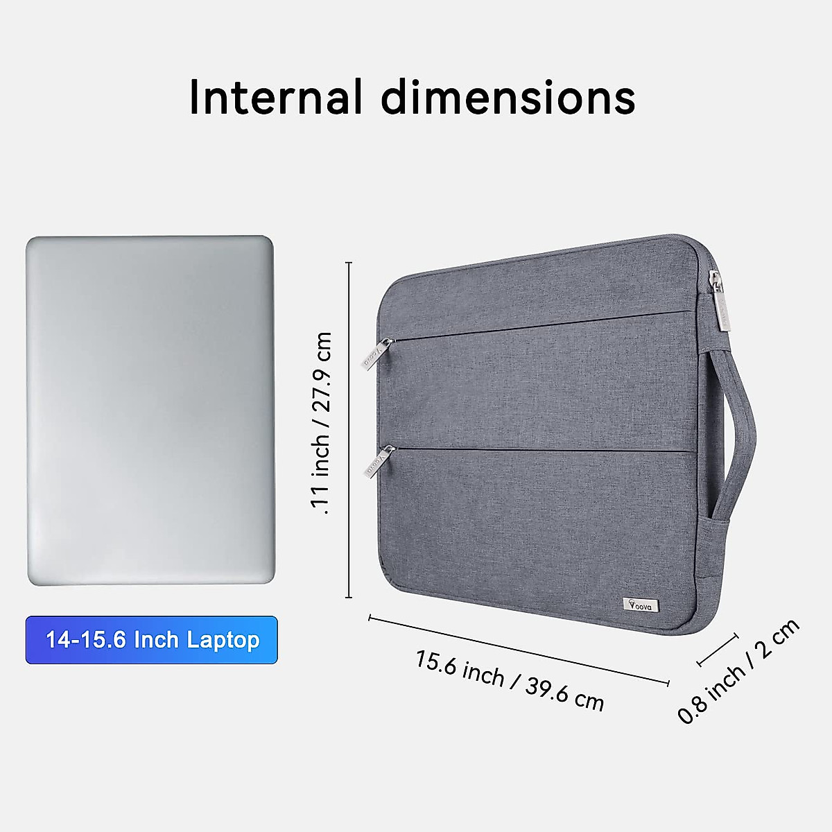V Voova Laptop Sleeve Carrying Case 15.6 16 Inch, Slim Computer Cover Bag Compatible with MacBook Pro 15/16, Dell xps 15, 15-16 Inch HP Dell Asus Acer Laptop, Grey
