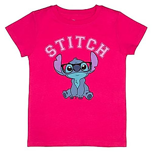 Disney Lilo & Stitch Girls 4-Piece Set, 4-Pack Short Sleeve T-Shirt Bundle Set for Kids and Toddlers (Size 7-8, Fuchsia/Pink/Blue/Sage)