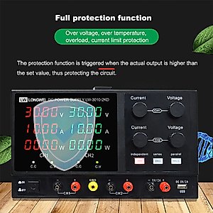 LWLONGWEI DC Power Supply Variable,4 Channels 30V 10A 2 * 300W Adjustable Switching Regulated DC Bench Power Supply with 4-Digits LED Power Display 5V/2A USB/DC Output Black