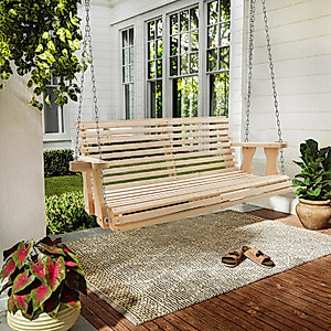 Beneouya Porch Swing Outdoor, 5.5FT Heavy Duty 800lbs Wooden Hanging Swing Bench with Cupholders and Hanging Chains for Front Porch Garden Deck Patio Backyard Balcony