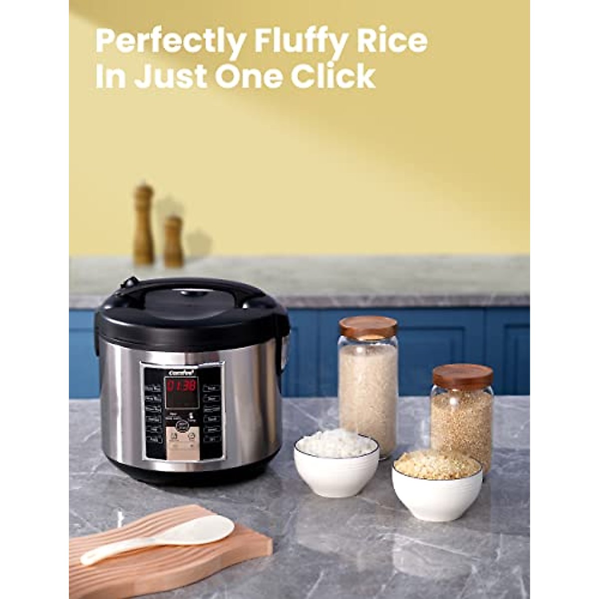 COMFEE' Rice Cooker, Slow Cooker, Steamer, Stewpot, Saute All in One (12 Digital Cooking Programs) Multi Cooker (5.2Qt ) Large Capacity, 24 Hours Preset & Instant Keep Warm