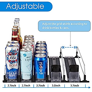 CINPIUK Drink Organizer for Fridge, Soda Can Dispenser for Refrigerator, Beverage Pusher Glide Drinks Dispenser Adjustable Width, Water Bottle Beer Can Stroage Rack for Kitchen, Pantry