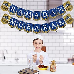 Ramadan Mubarak Banner - Ramadan Mubarak Decoration - Ramadan Mubarak Party Decorations Supplies - Mubarak Bunting Banner - Mubarak Home Mantle Fireplace Hanging Banner - No Assembled Required