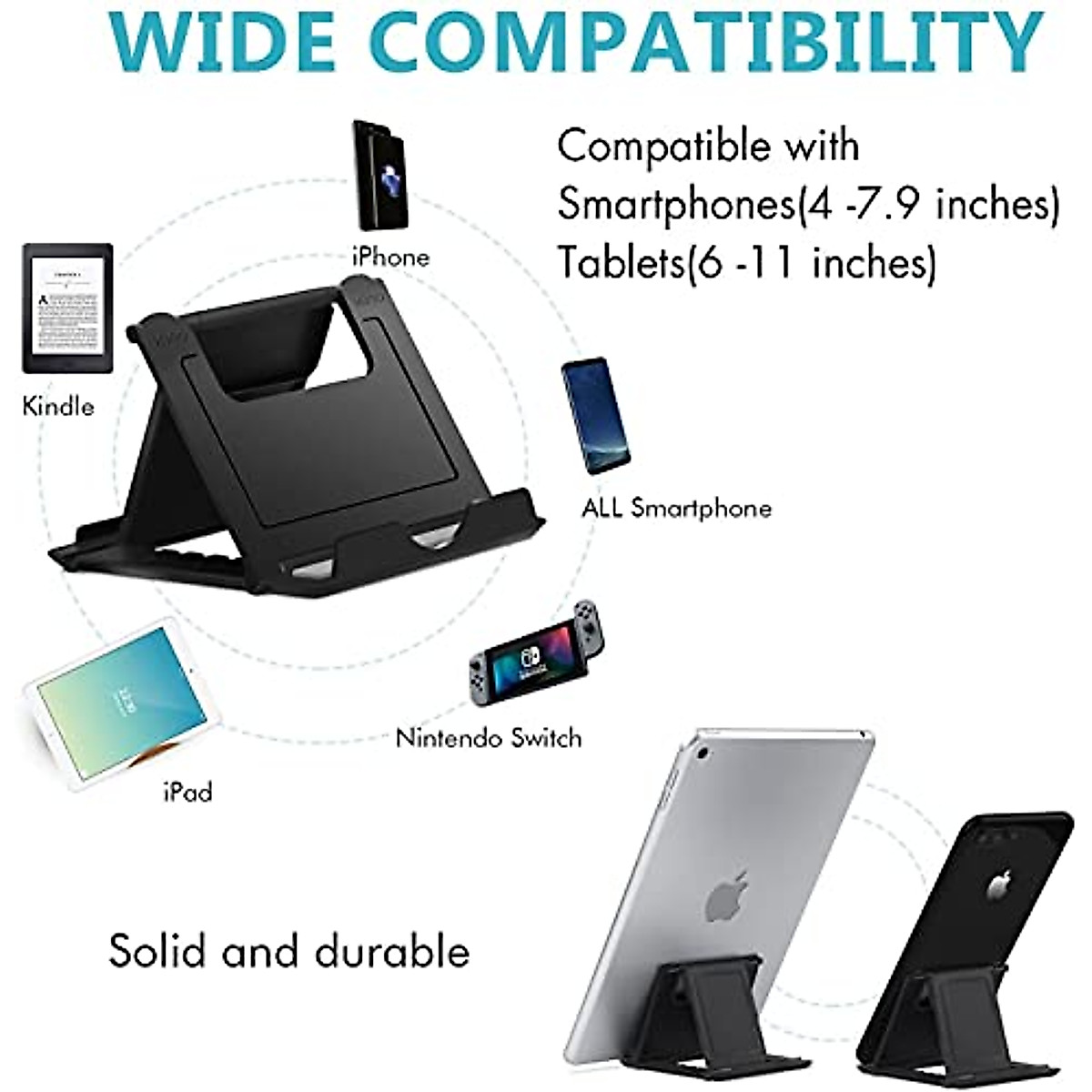 Cell Phone Stand 4 Pack, Tablet Stand Multi-Angle, Universal Phone Stand for Desk,Compatible Phone 13 12 Pro Plus All Android Smartphones,(Black)