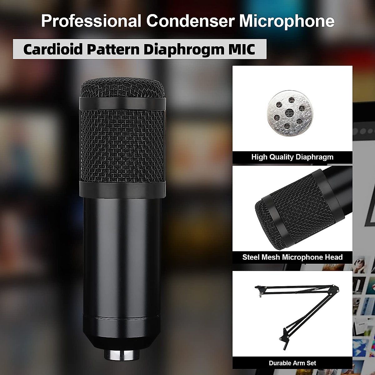 Studio Condenser USB Microphone Computer PC Microphone Kit with Adjustable Scissor Arm Stand Shock Mount, for PC Computer Recording Podcasting YouTube Karaoke Gaming Streaming Teaching Guarda GD100