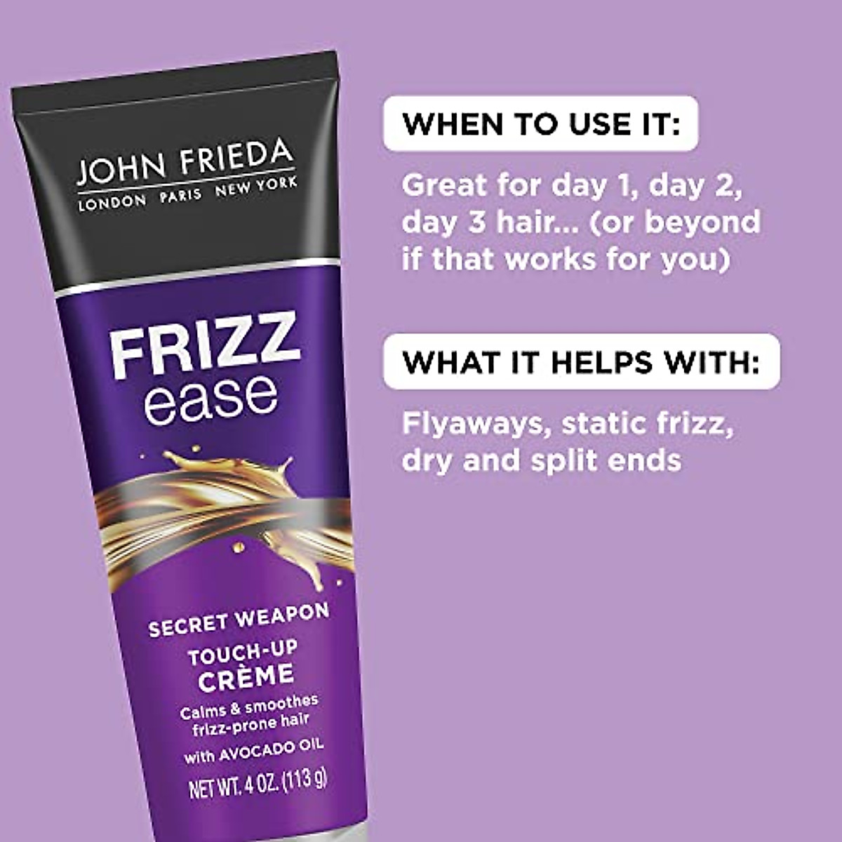 John Frieda Frizz Ease Secret Weapon Touch Up Cream: Anti-Frizz Styling Cream for Smooth, Frizz-Prone Hair (4 oz, Pack of 2)