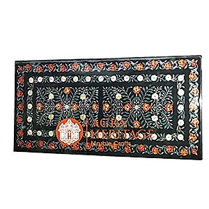 Black Marble 3'x2' Dining Breakfast Table Top Marquetry Floral Inlay Design Furniture Decor