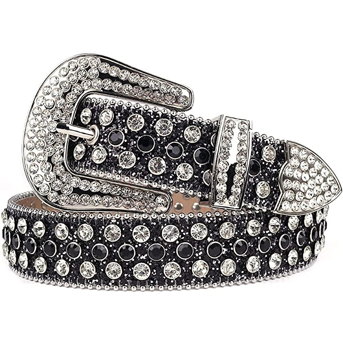 Studded Rhinestone Belts Men Women Fashionable Sparkly Diamond Belt Shiny Crystals Inlaid Design Leather Diamond Belt, Shiny Belts Rhinestone Black Gold Silver Belt for Wedding Party Gifts