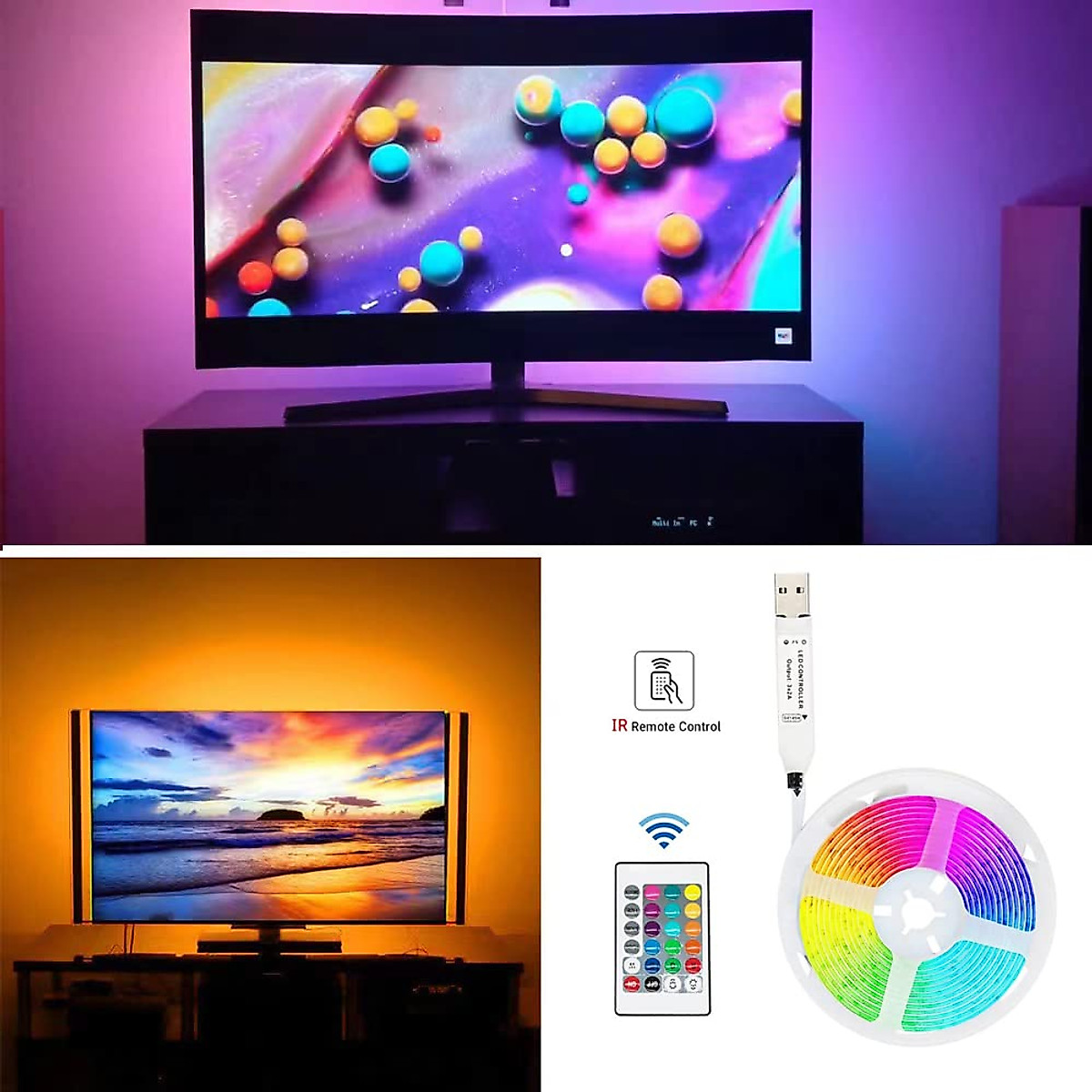 Led Strip Lights, 8.2ft TV Light Strip for 32-58 inch TV/Monitor Backlight, USB Led Strip Mood Light with 4096 DIY Colors Remote Control