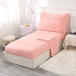 Wowelife 4 Pieces Toddler Bedding Set Tufted Pink, Upgraded Jacquard Tufts Lightweight Toddler Bed Set for Girls and Boys, Super Breathable and Comfortable for Toddlers(Pink)