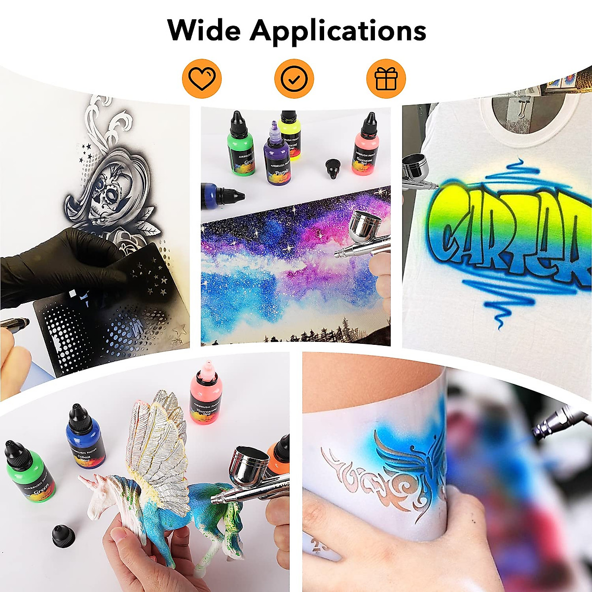 Airbrush Paint, PINJAT 16 Colors Airbrush Paint Set (30ml/1oz), Opaque & Water Based Acrylic Airbrush Paint Kit, Including Fluorescent Colors, Air Brush Painting Set for Beginners Artists and Hobbyist