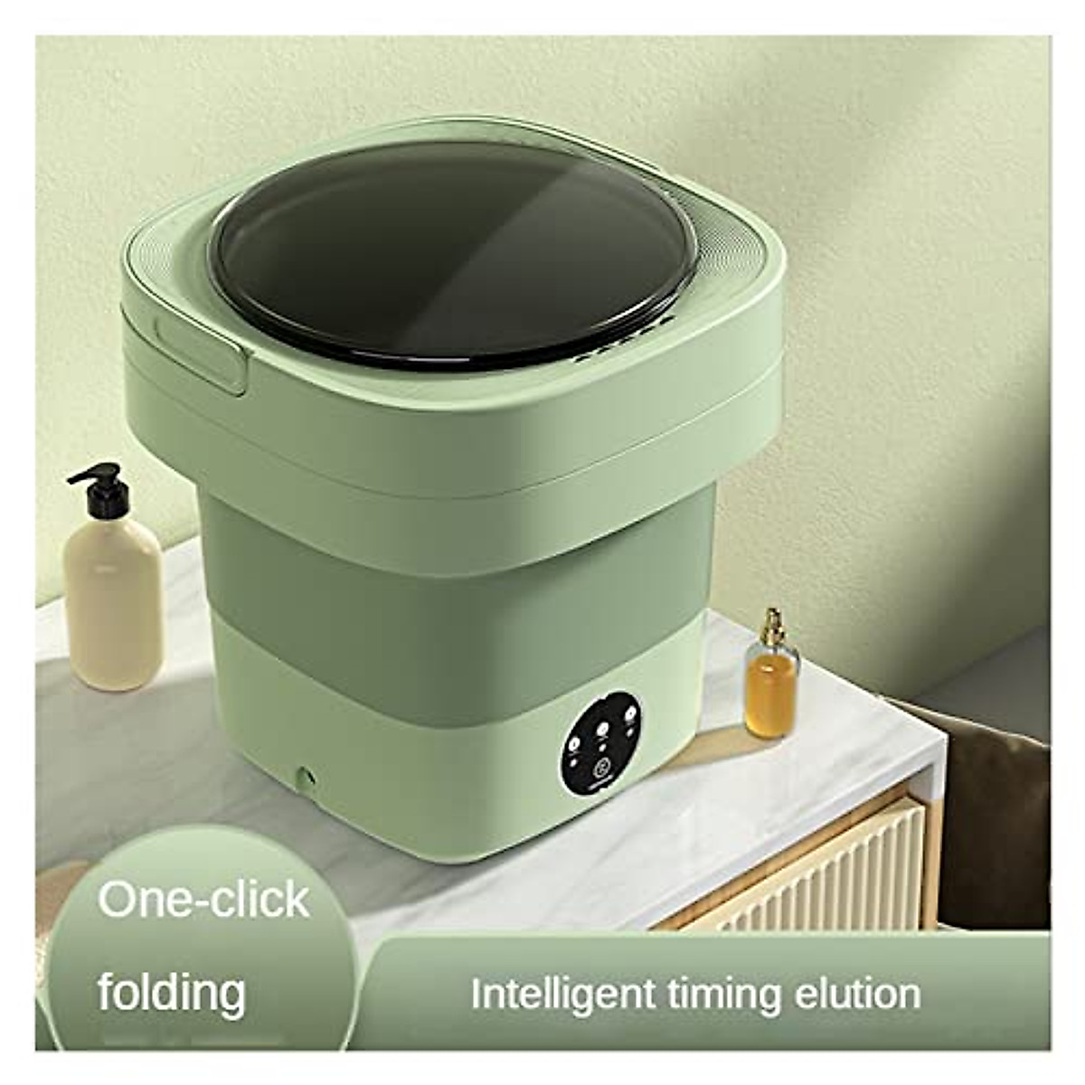 Open a new experience washing and care Folding Washing Machine Portable Small Washing Machine Household Dormitory Small (Color : Green-Blue Light)
