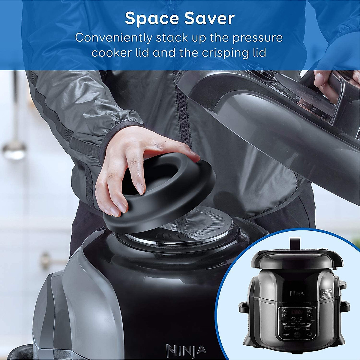 Goldlion Lid Stand Silicone Lid Holder Accessories Compatible with Ninja Foodi Pressure Cooker and Air Fryer 5 Qt, 6.5 Qt and 8 Quart, Black