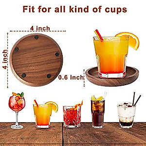 MAPRIAL Wooden Coasters for Drinks, 4 Pack 4 Inch Wood Drink Coasters Set 100% Natural Walnut Coasters for Housewarming Gifts for New Home, Office, Home Decor, Bar Table, Any Kind of Cup
