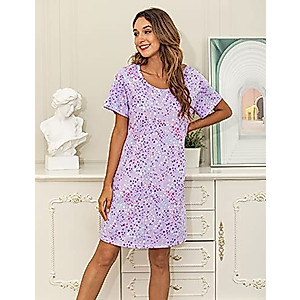 ENJOYNIGHT Sleepwear Women's Nightgown Printed Sleep Shirt Short Sleeve Sleep Tee Cotton Nightshirt (Purple,1X-2X)